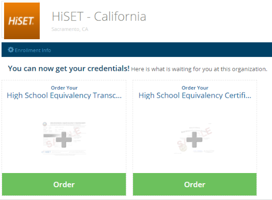 Place order (Passed HiSET in California before 2018 or in Oklahoma ...